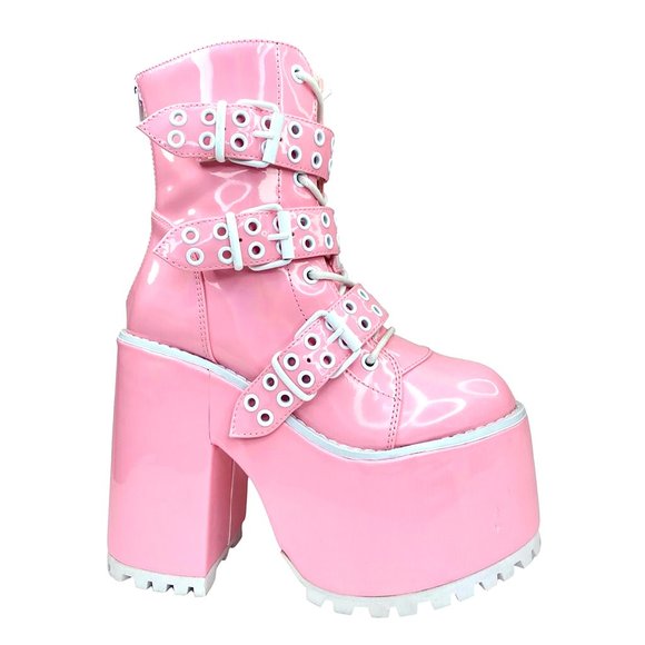 YRU | Shoes | Yru Smash Strapped Platform Boots In Pink Hologramwhite ...